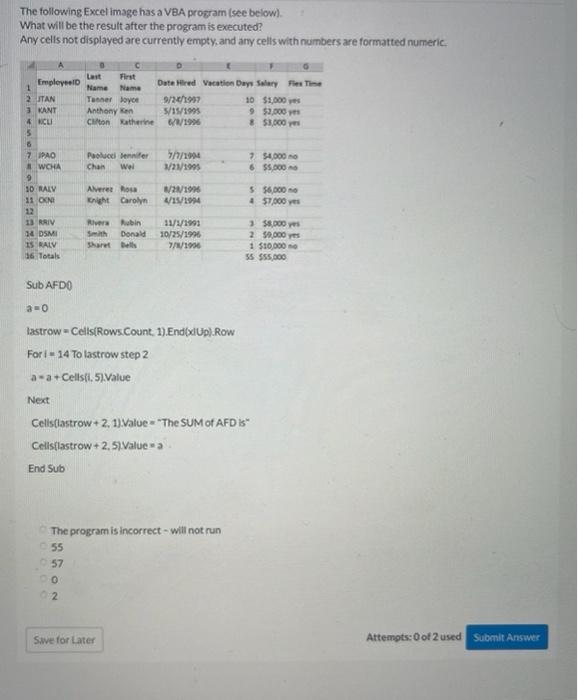 Solved The Following Excel Image Has A Vba Program See 