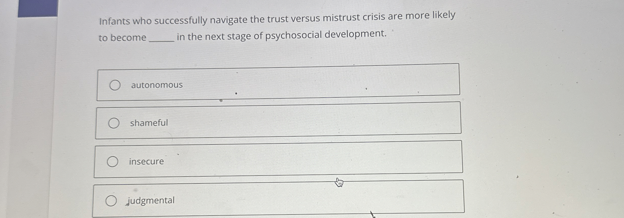Solved Infants who successfully navigate the trust versus | Chegg.com