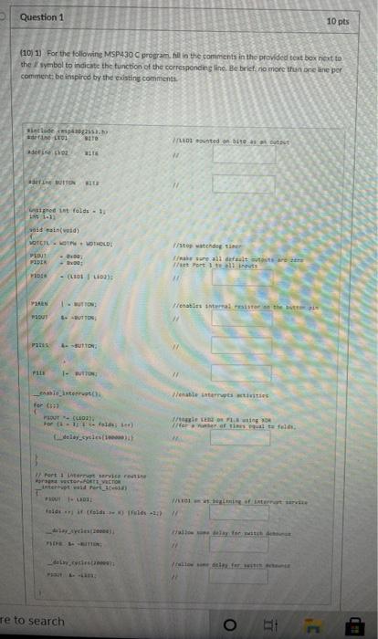 Solved 101) For the following MSP430 C program, fill in the | Chegg.com