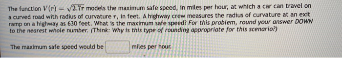 Solved The function V(r) = 2.7r models the maximum safe | Chegg.com