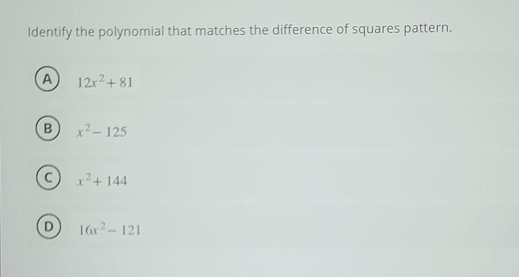 Solved Identify the polynomial that matches the difference | Chegg.com