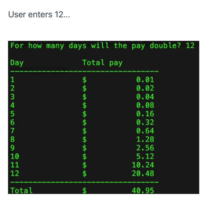 Solved Pennies for Pay Write a Java program that calculates | Chegg.com