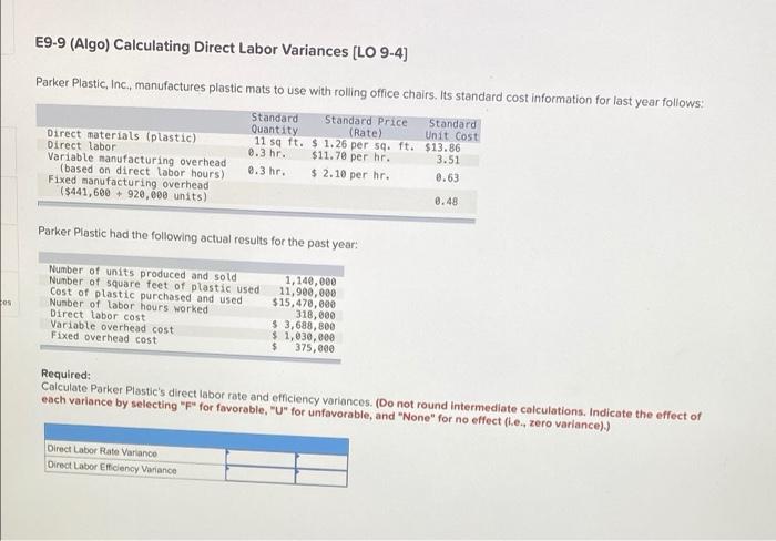 Solved E9-9 (Algo) Calculating Direct Labor Variances [LO | Chegg.com