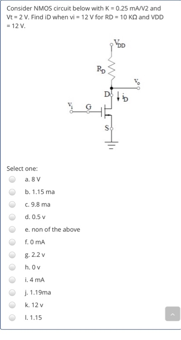 Solved Consider Nmos Circuit Below With K 0 25 Ma V2 And