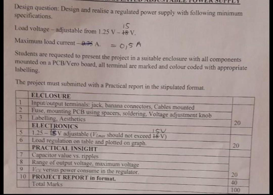 Solved I need help designing a regulated adjustable power | Chegg.com