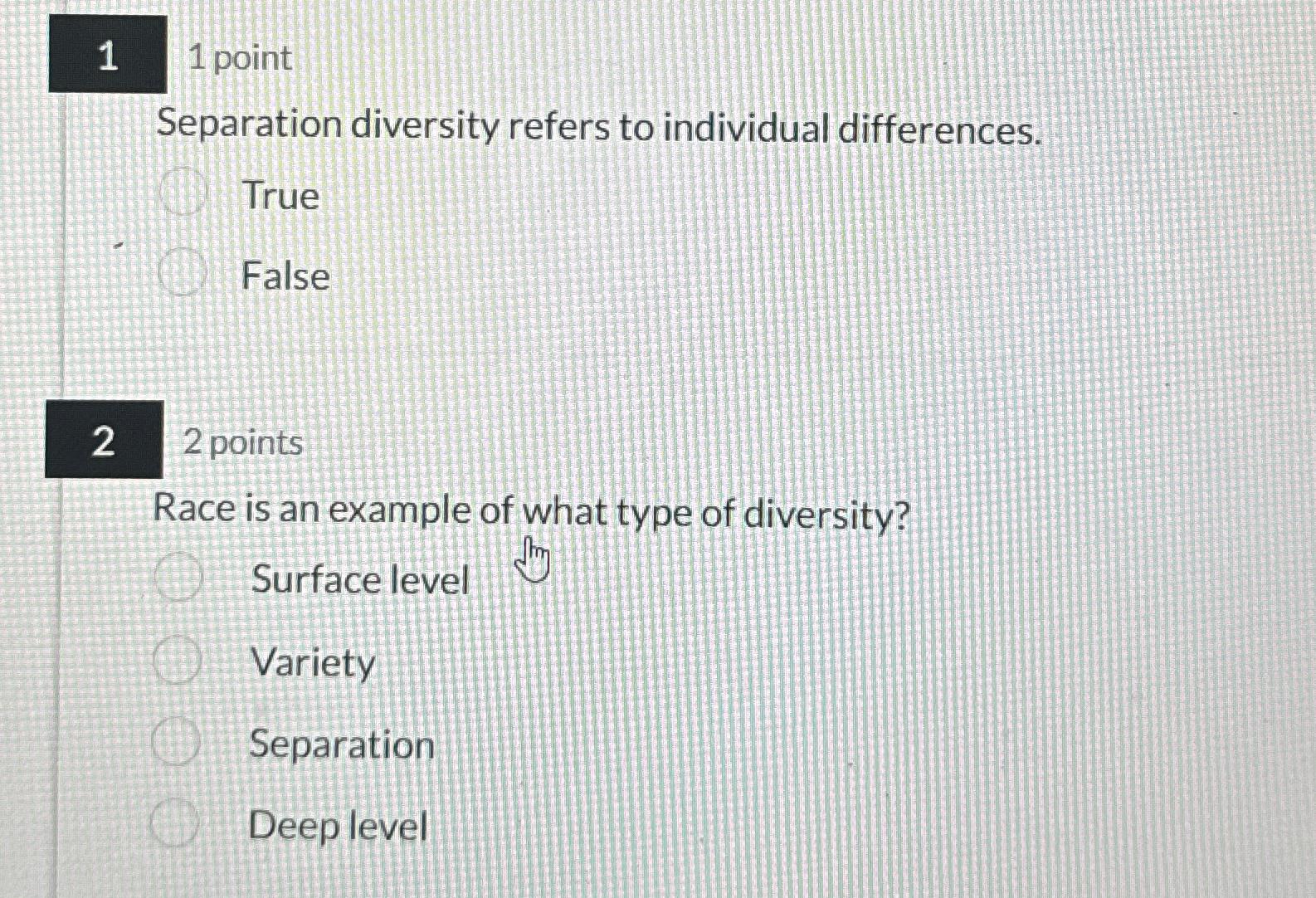 Solved 11 ﻿pointSeparation diversity refers to individual | Chegg.com