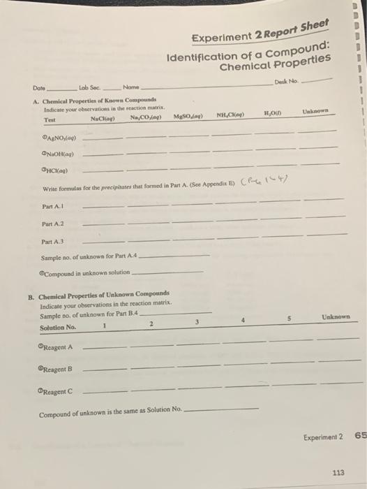Solved Experiment 2 Report Sheet Identification of a | Chegg.com Solved Experiment 2 Report Sheet Identification of a | Chegg.com