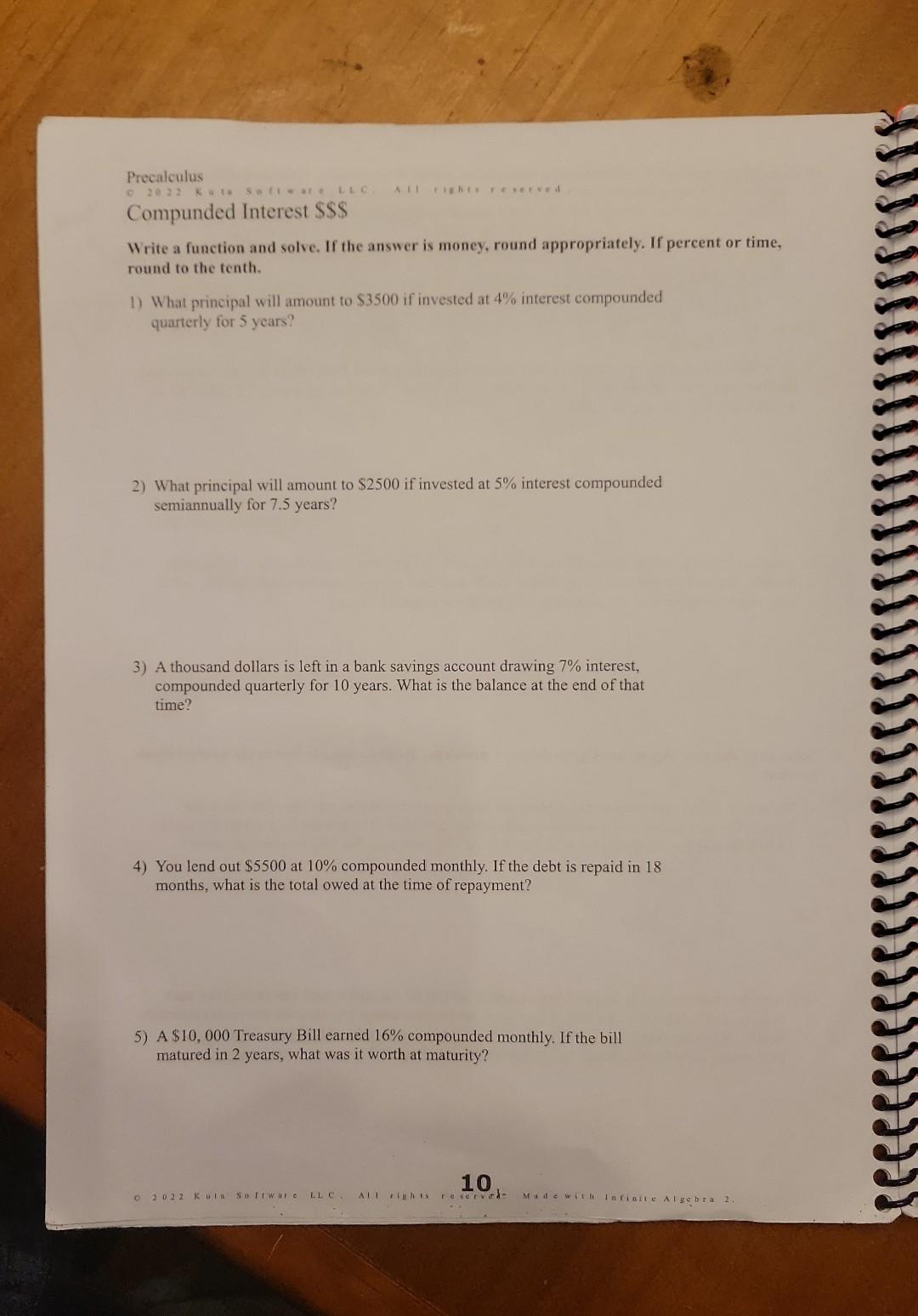 Solved Compounded Interest. precalc.. if percent or time, | Chegg.com