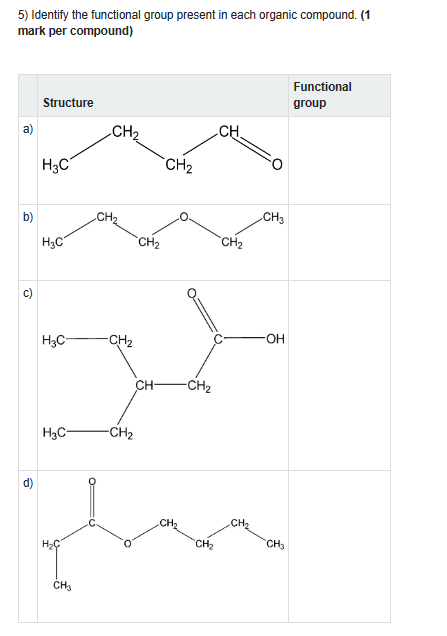 Solved Identify the functional group present in each organic | Chegg.com