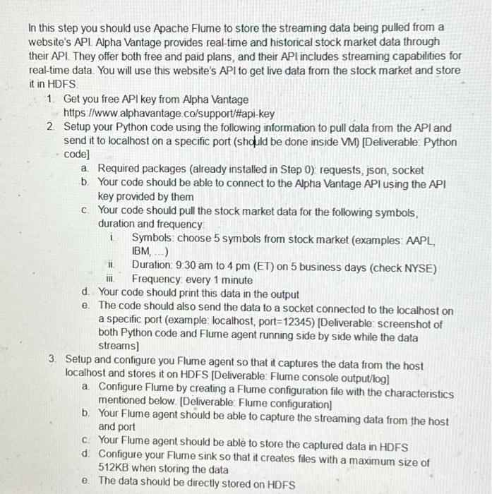 Solved is step you should use Apache Flume to store the | Chegg.com