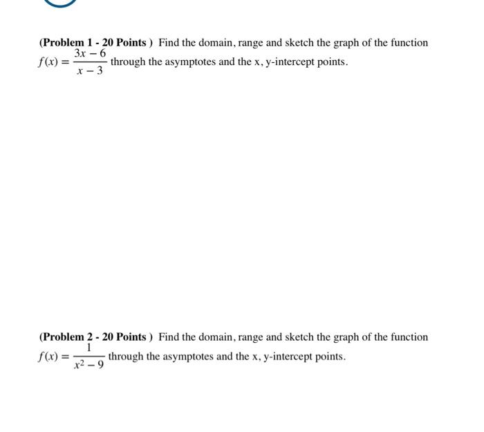 Solved (Problem 1 - 20 Points ) Find the domain, range and | Chegg.com