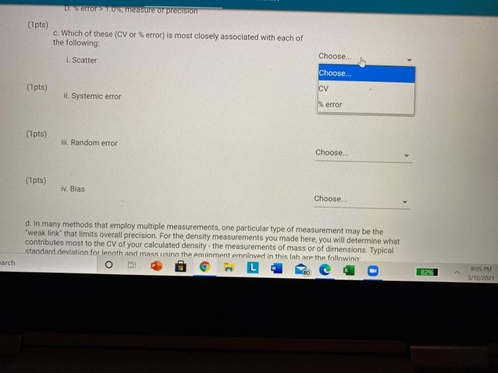 Solved Derror >1.0%, measure or precision (1pts) c. Which of | Chegg.com