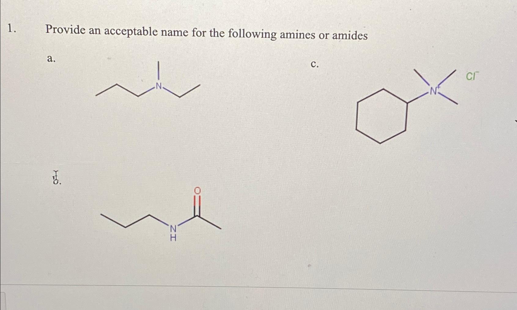 Solved Provide an acceptable name for the following amines | Chegg.com