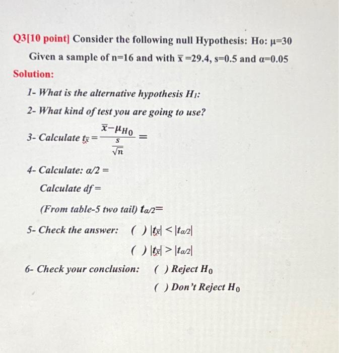 Solved Q3[10 point \\( ] \\) Consider the following null | Chegg.com