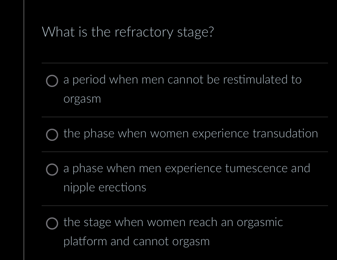 Solved What is the refractory stage?a period when men cannot | Chegg.com