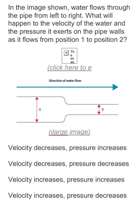Solved In the image shown, water flows through the pipe from | Chegg.com