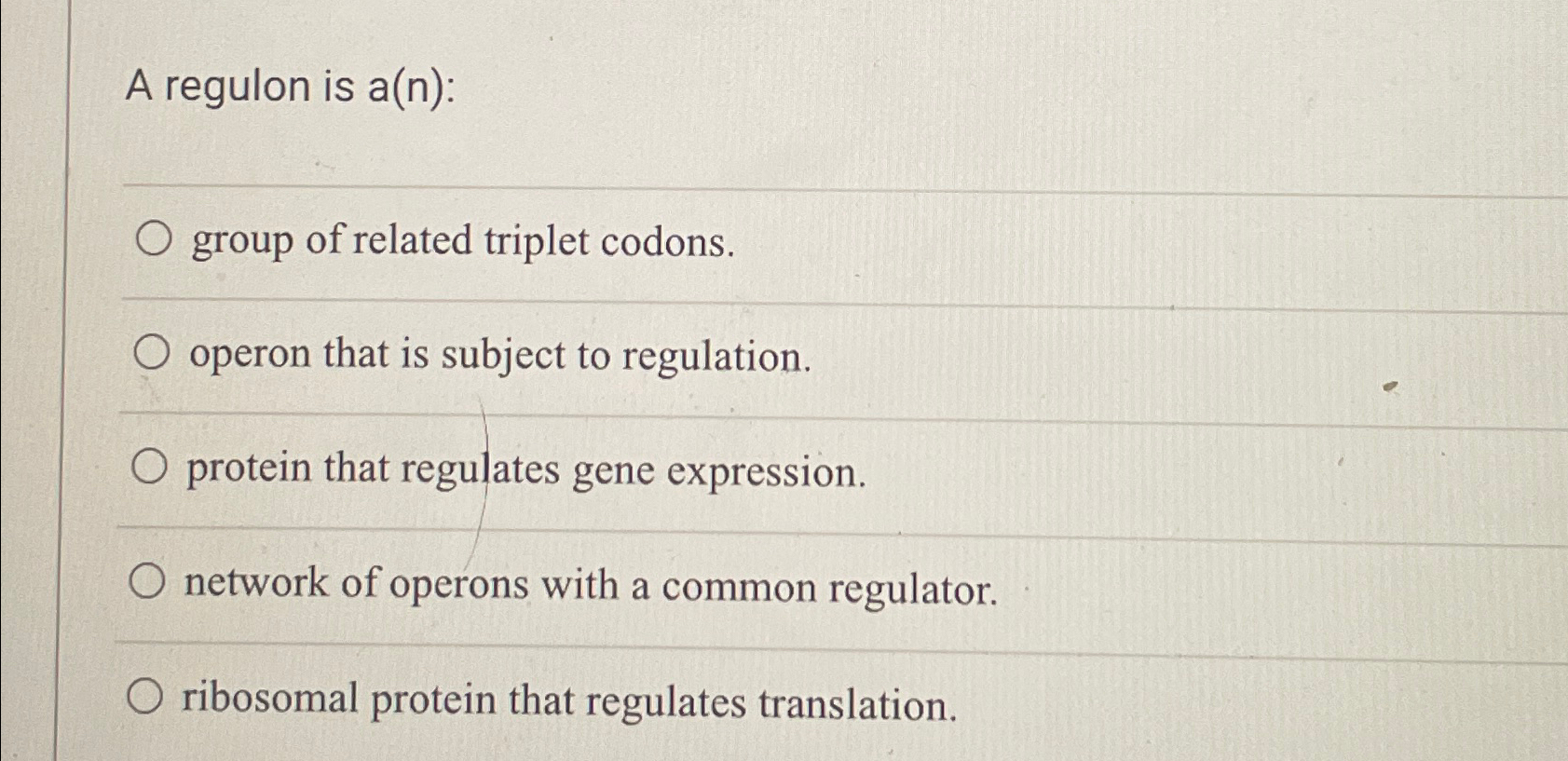 Solved A regulon is a(n) ﻿:group of related triplet | Chegg.com