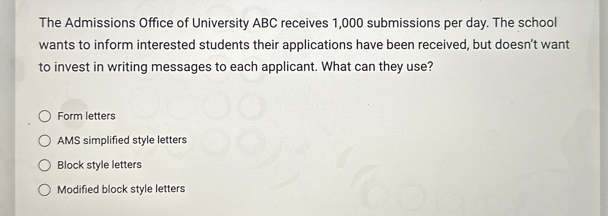 Solved The Admissions Office of University ABC receives | Chegg.com