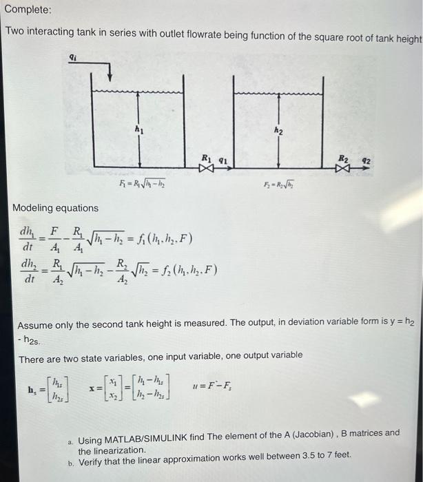 Solved Two interacting tank in series with outlet flowrate | Chegg.com