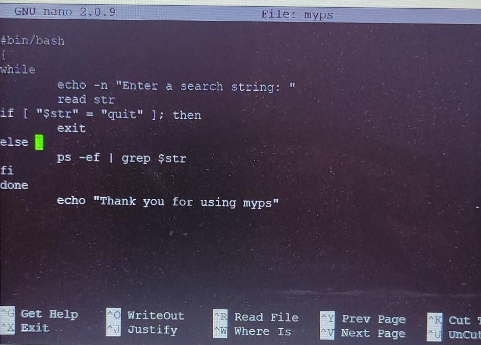 Solved GNU nano 2.0.9 File: myps #bin/bash while echo -n | Chegg.com