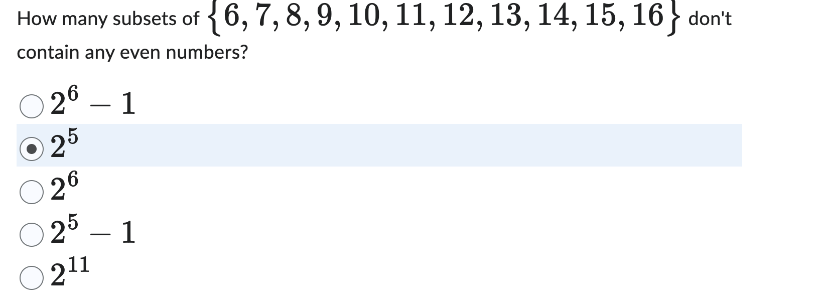 Solved How many subsets of {6,7,8,9,10,11,12,13,14,15,16} | Chegg.com