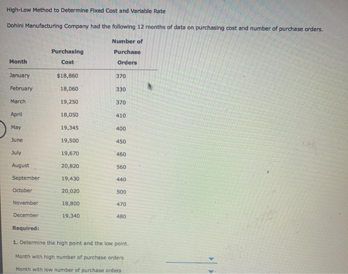 Solved High-Low Method to Determine Fixed Cost and Variable | Chegg.com