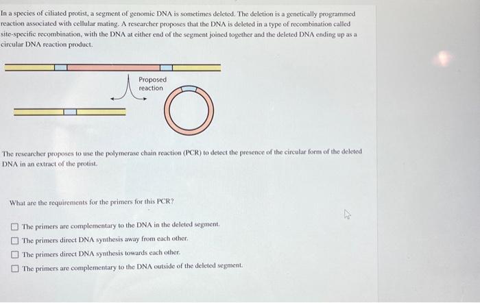 Solved In a species of ciliated protist, a segment of | Chegg.com