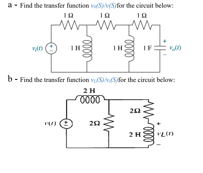 Solved a - ﻿Find the transfer function v0Sv(S) ﻿for the | Chegg.com