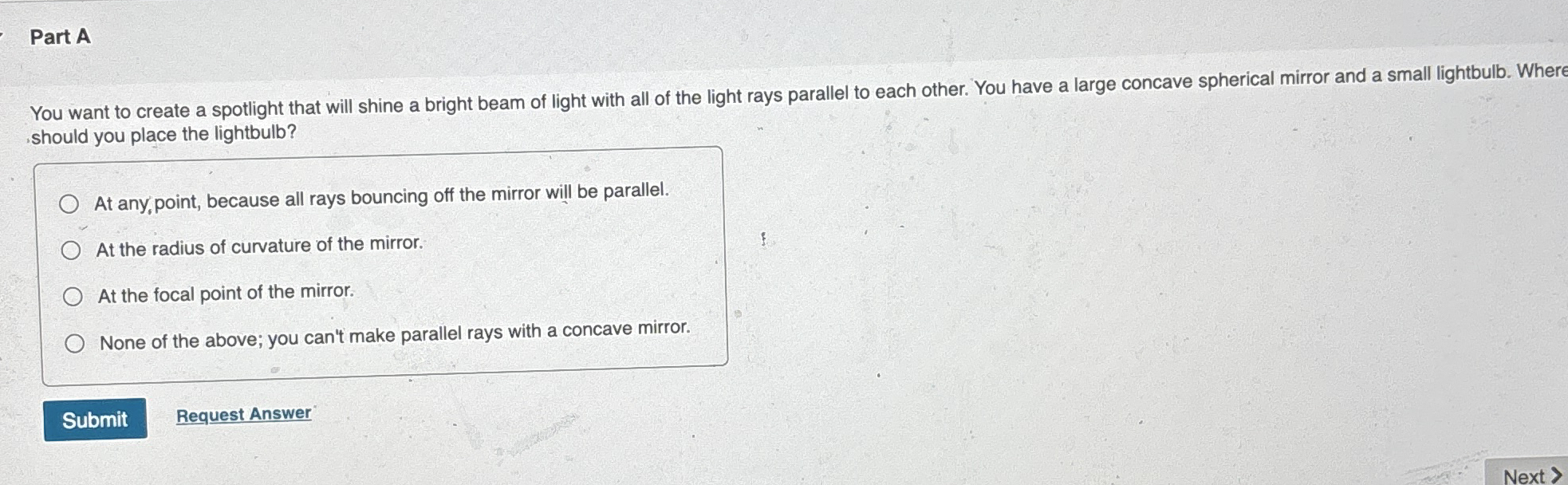 Solved Part Ashould you place the lightbulb?At any, point, | Chegg.com