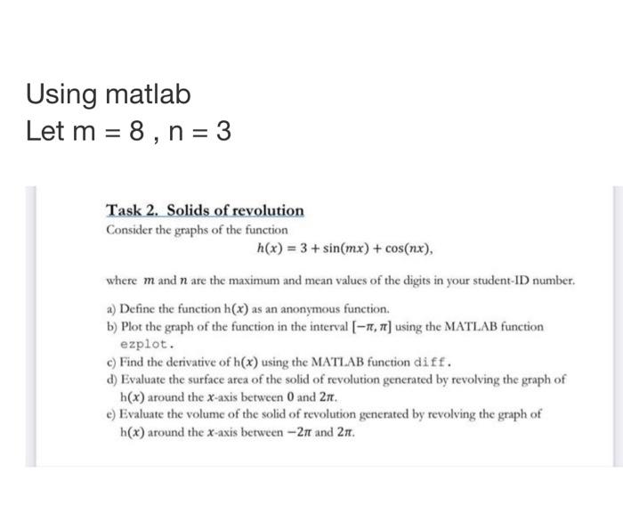 Solved Using matlab Let m=8,n=3 Task 2. Solids of | Chegg.com
