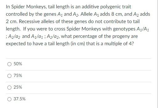Solved In Spider Monkeys, tail length is an additive | Chegg.com