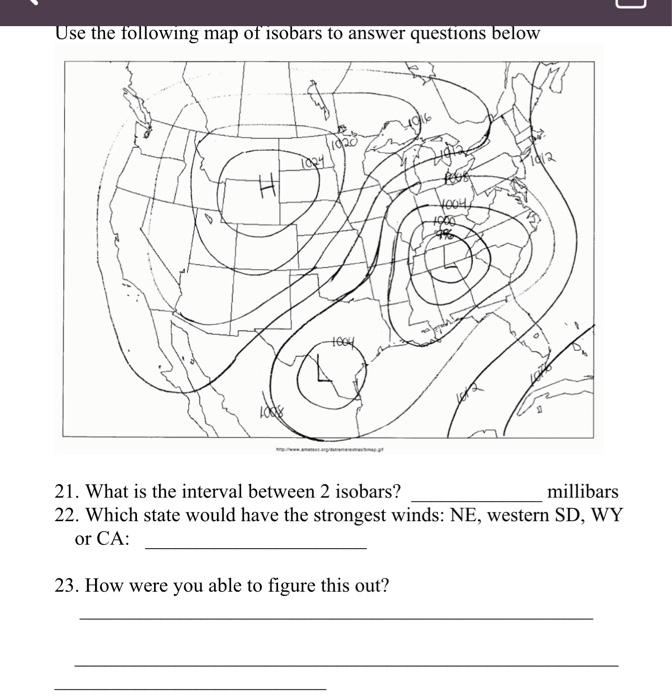 Solved [ Use the following map of isobars to answer | Chegg.com