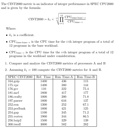 Solved 1. ﻿Compare and analyze the CINT2000 ﻿metrics of | Chegg.com