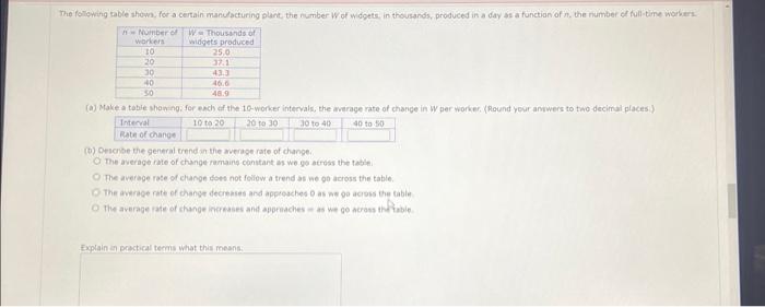 Solved The following table shows, for a certain manubcturing | Chegg.com