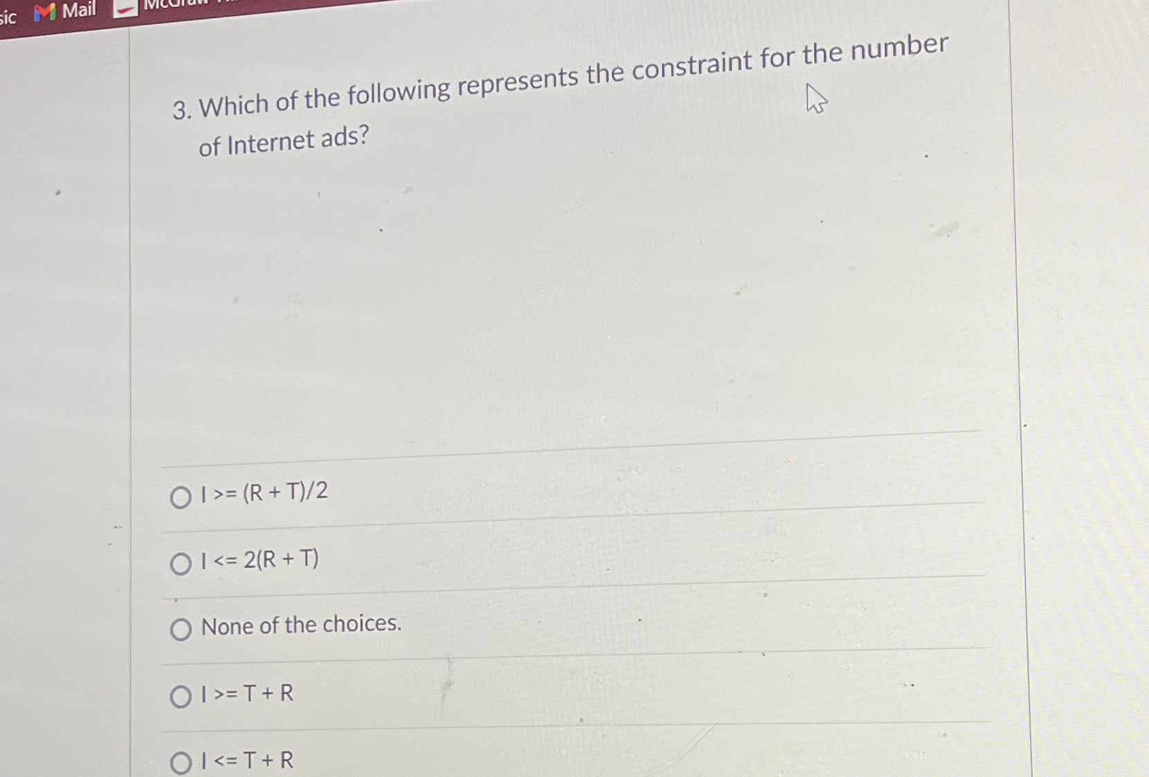 Solved Which of the following represents the constraint for | Chegg.com