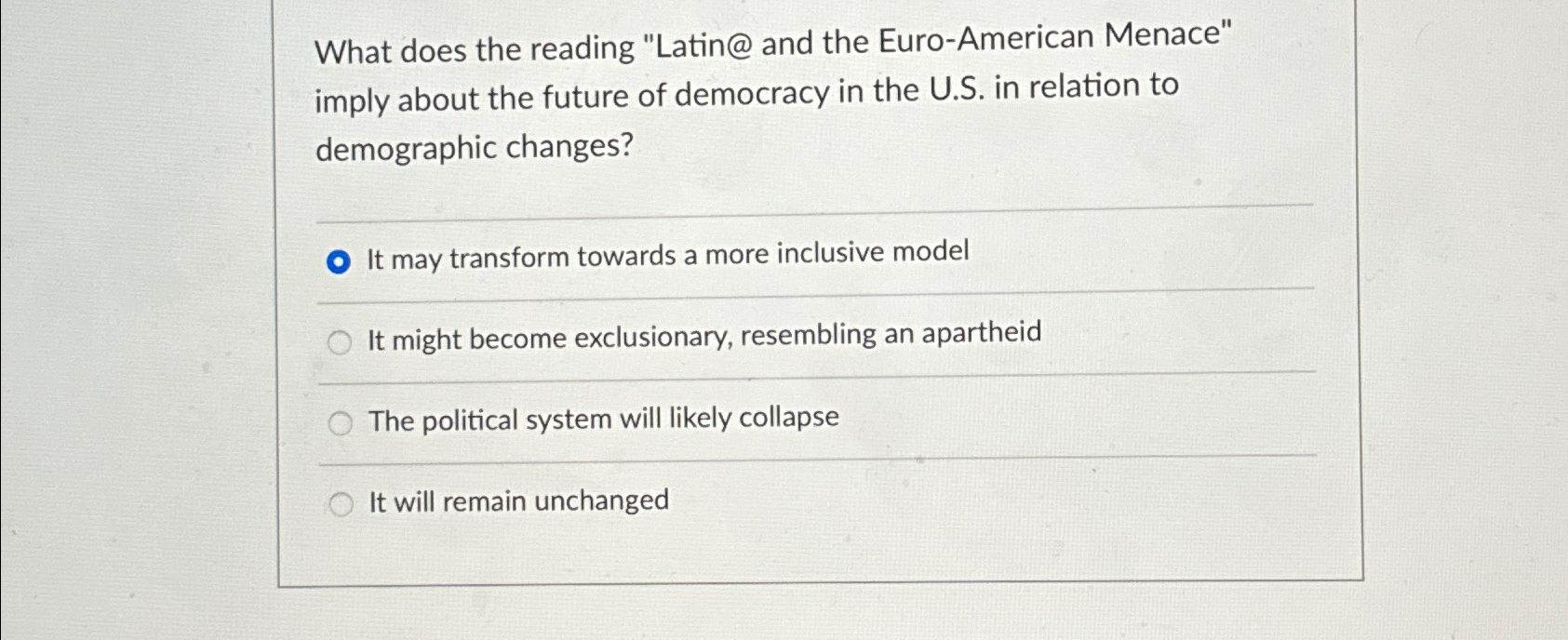 Solved What does the reading "Latin@ and the Euro-American | Chegg.com