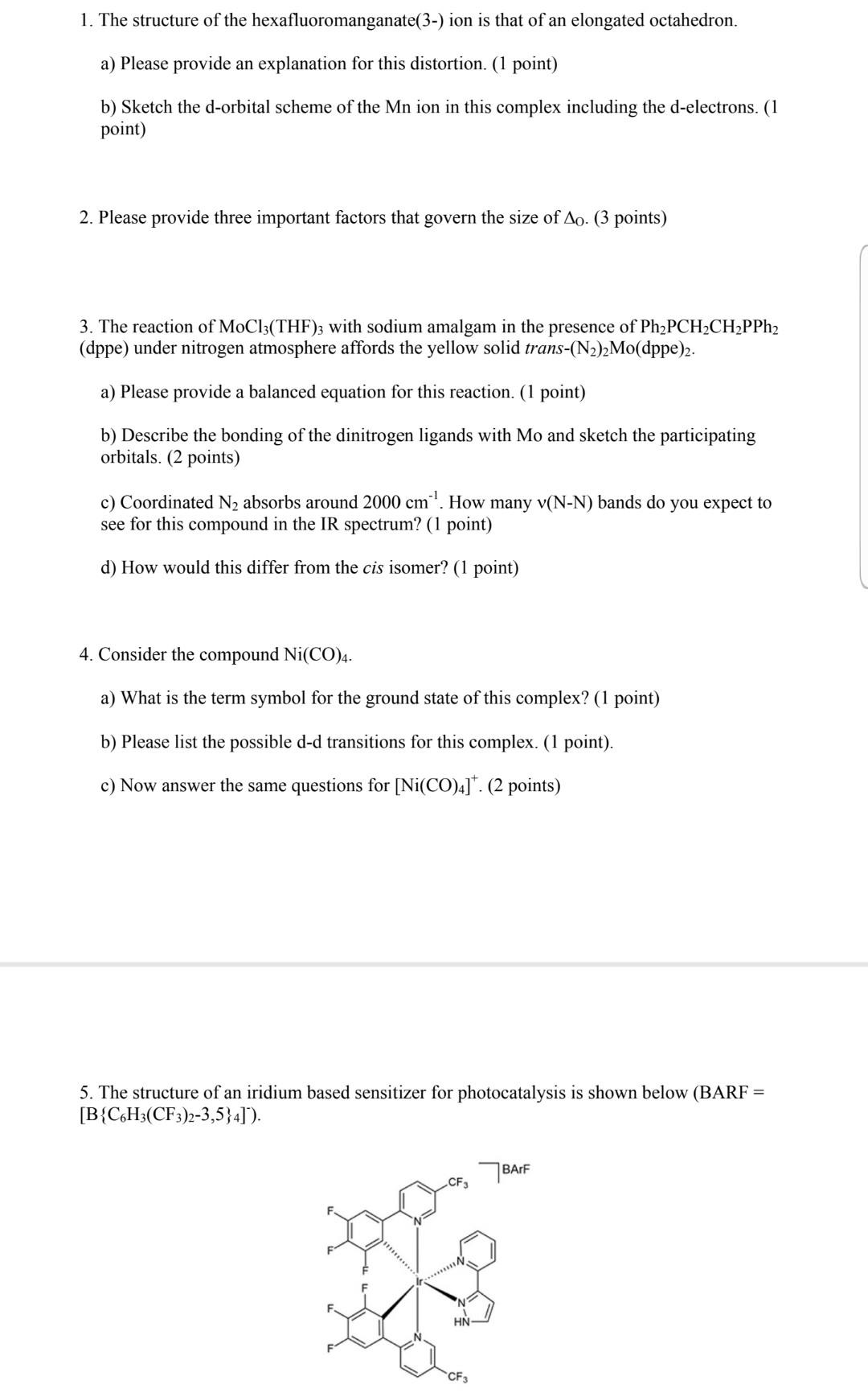 Solved 1. The structure of the hexafluoromanganate(3-) ion | Chegg.com