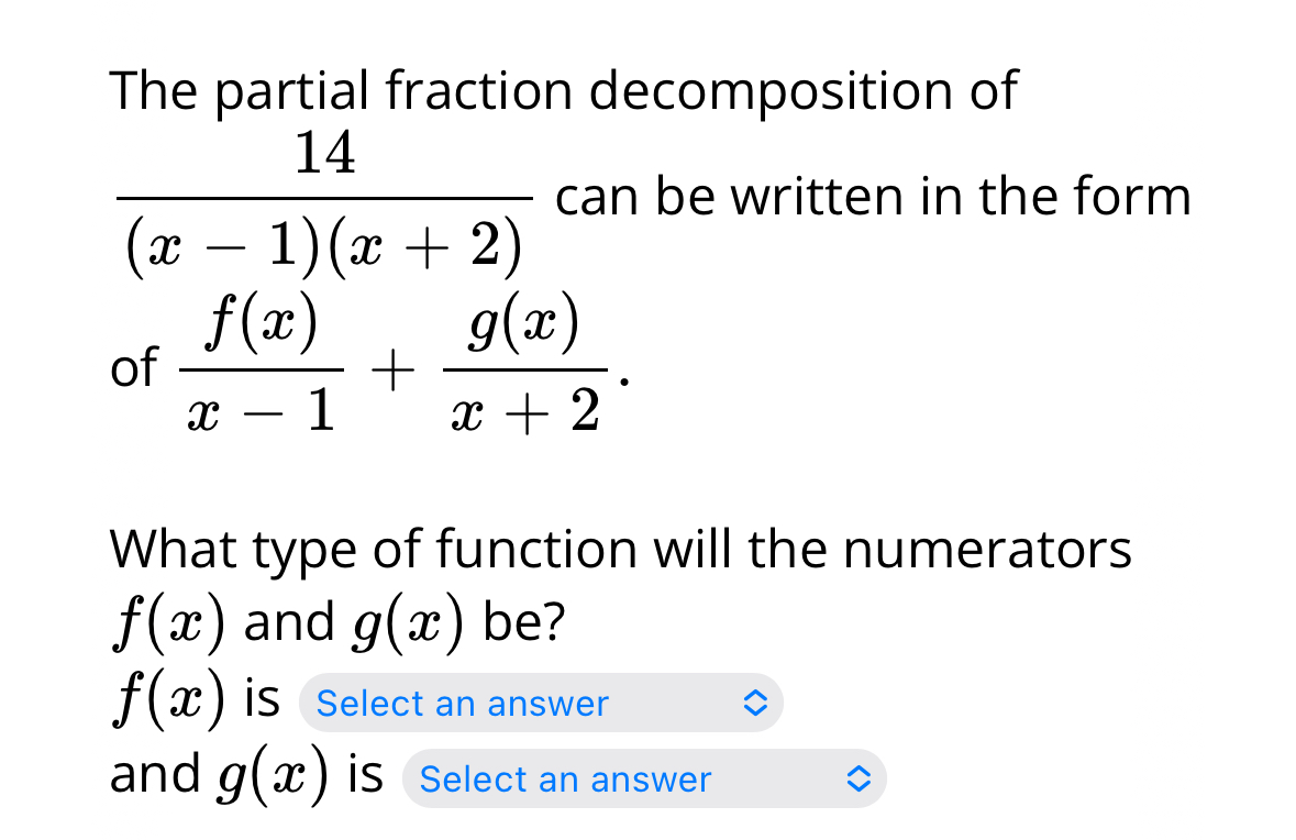 Solved The partial fraction decomposition of 14(x-1)(x+2) | Chegg.com