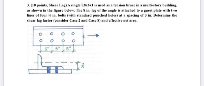 Solved 3. (10 points, Shear Lag) A single L8×6×1 is used as | Chegg.com