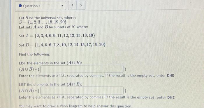 Solved Let S be the universal set, where: | Chegg.com
