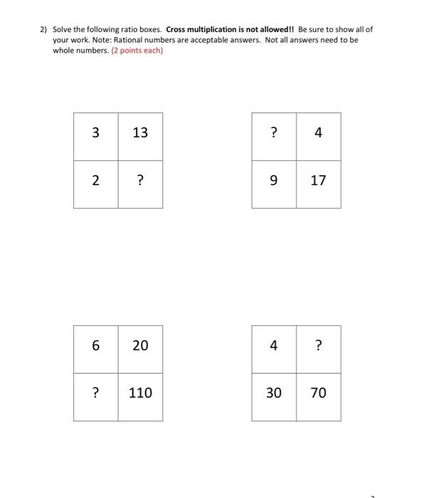 Solved 2) Solve the following ratio boxes. Cross | Chegg.com