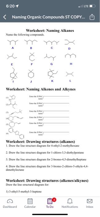Solved Worksheet: Naming Alkanes Name the following | Chegg.com