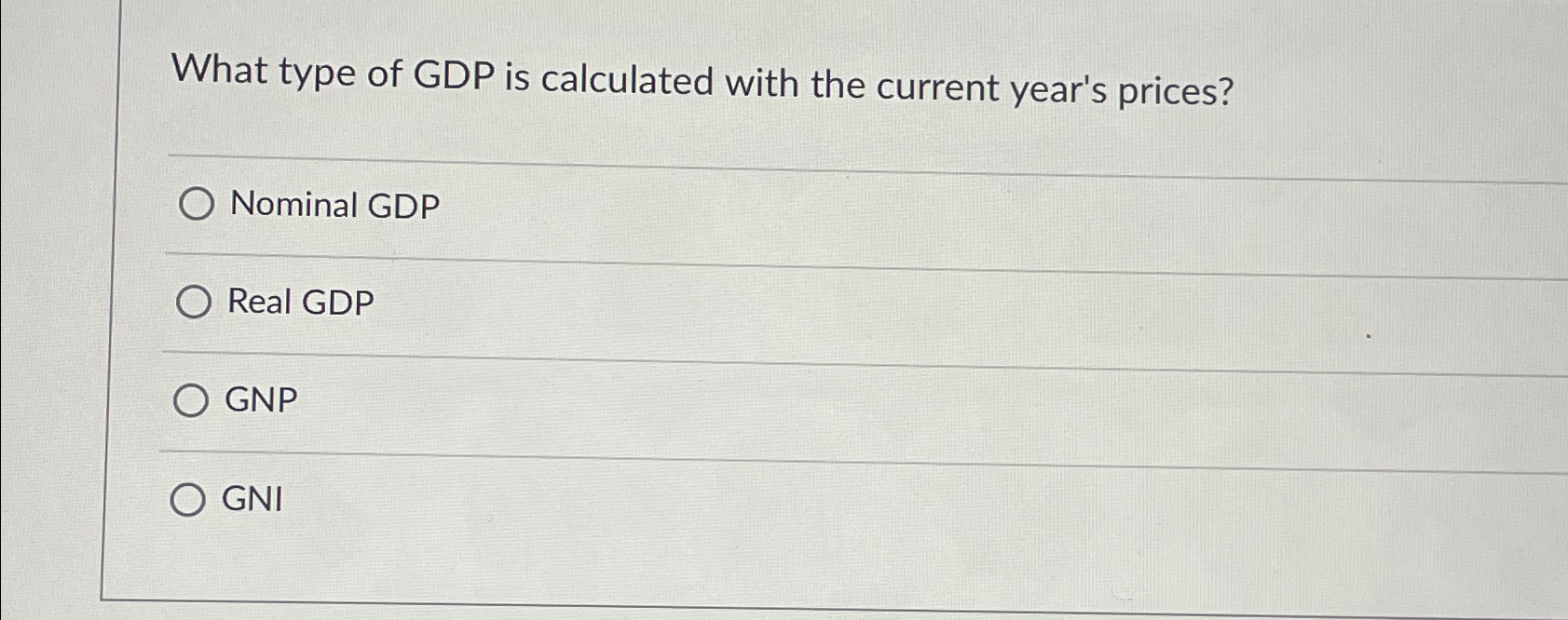 Solved What type of GDP is calculated with the current | Chegg.com