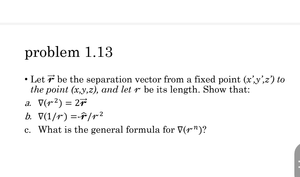 Solved problem 1.13Let vec(r) ﻿be the separation vector from | Chegg.com