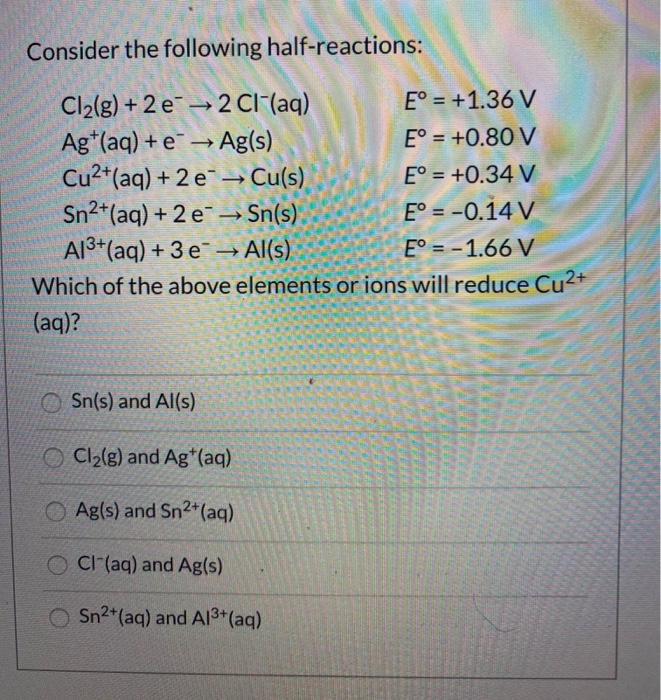 Solved Consider The Following Half reactions Cl2 g 2 Chegg Solved Consider The Following Half reactions Cl2 g 2 Chegg