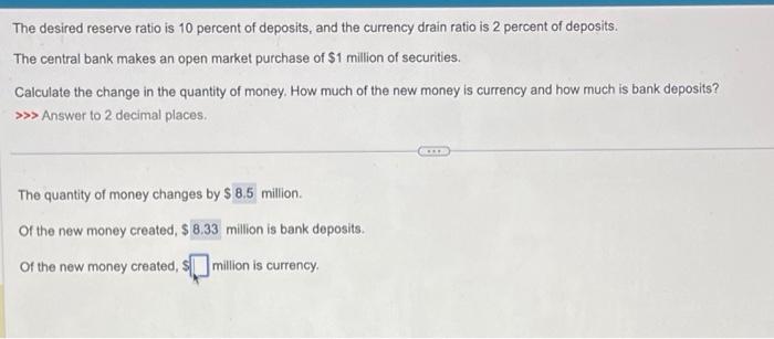 Solved The desired reserve ratio is 10 percent of deposits, | Chegg.com