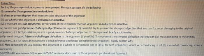 Each of the passages below expresses an argument. For | Chegg.com