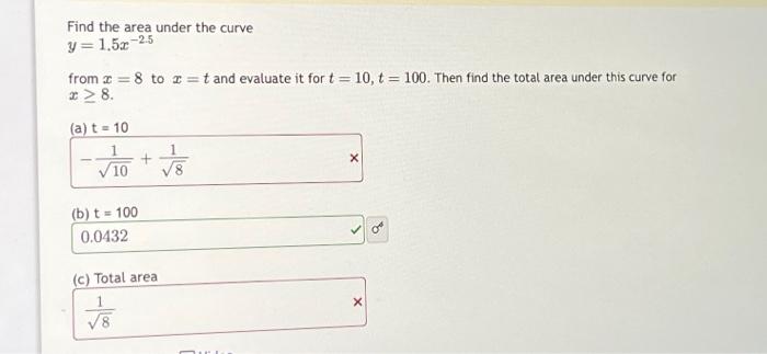 Solved Find the area under the curve y = 1.5x-2.5 from 8 to | Chegg.com