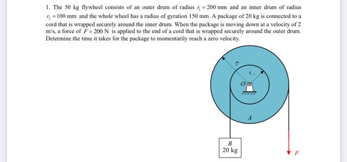 Solved 1. The 50 kg flywheel consists of an outer drum of | Chegg.com