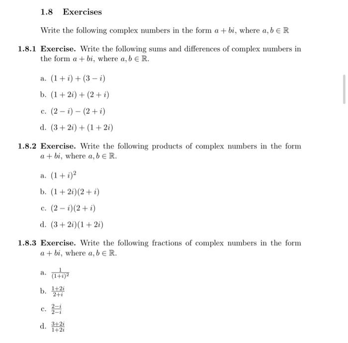 Solved 1.8 Exercises Write the following complex numbers in | Chegg.com